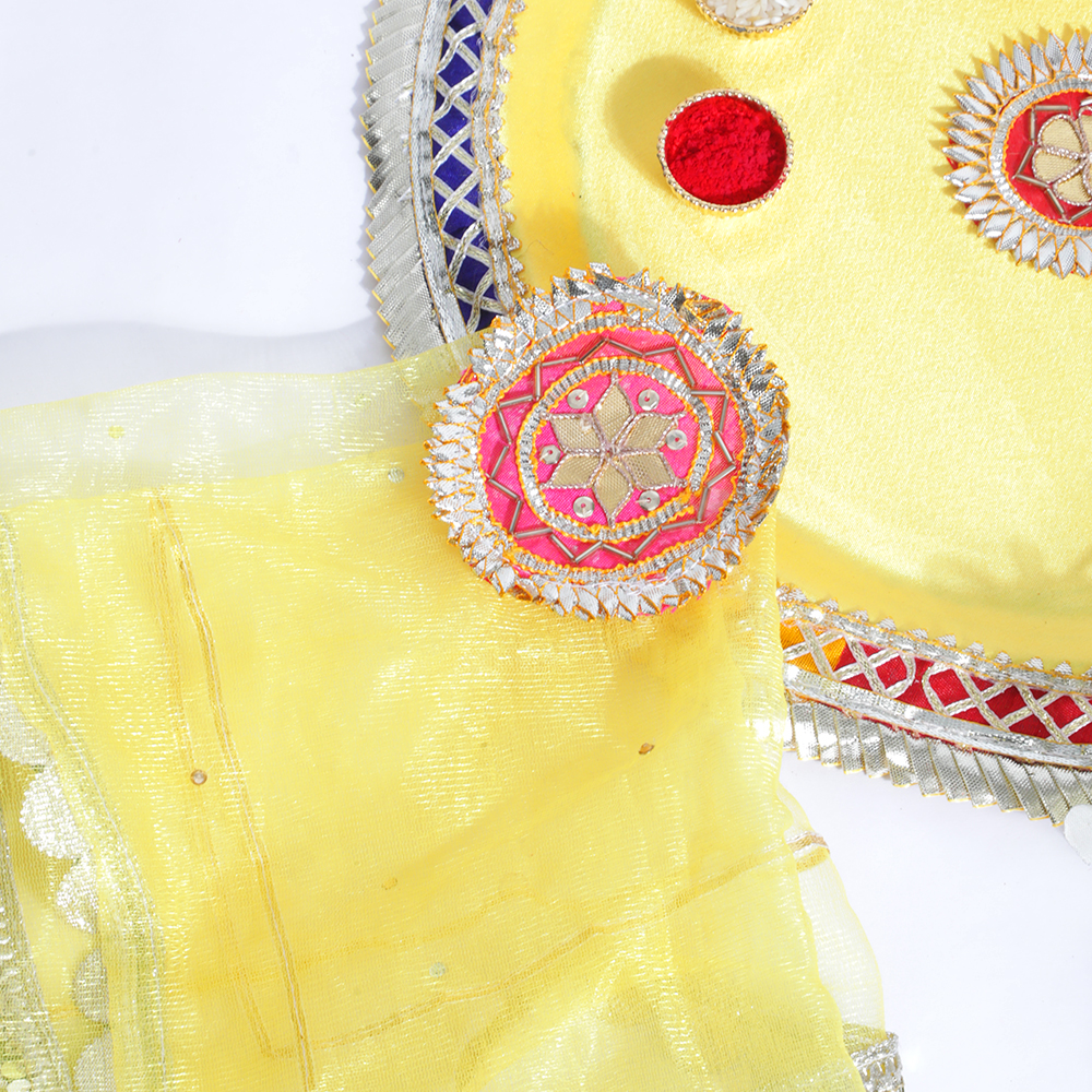 Traditional Yellow and Pink Thali Cover – Farmaishy